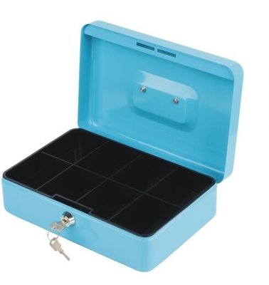 China Factory Sales Blue Color 10&quot; Metal Cash Box With  Key Lock Money Coin Safe Box supplier